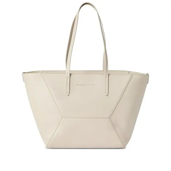 Brunello Cucinelli Leather Tote Bag With Monili Embroidery - Cream