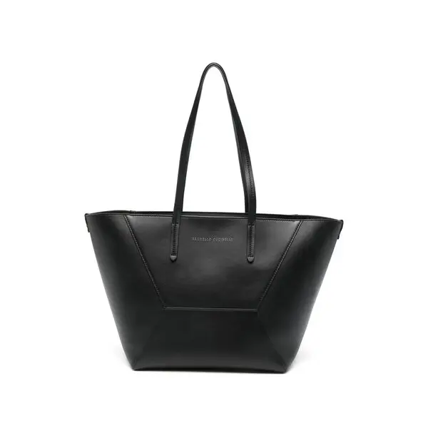Brunello Cucinelli Leather Tote Bag With Top Handles - Black