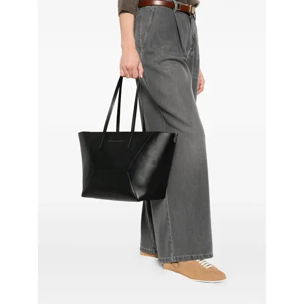 Brunello Cucinelli Leather Tote Bag With Top Handles - Black