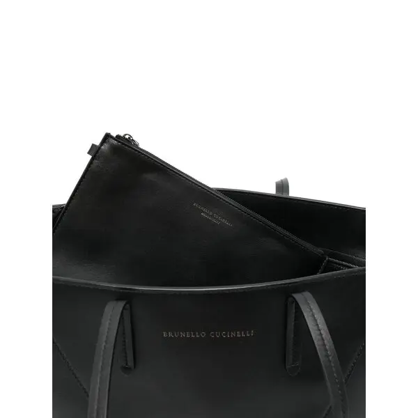 Brunello Cucinelli Leather Tote Bag With Top Handles - Black