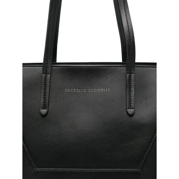 Brunello Cucinelli Leather Tote Bag With Top Handles - Black