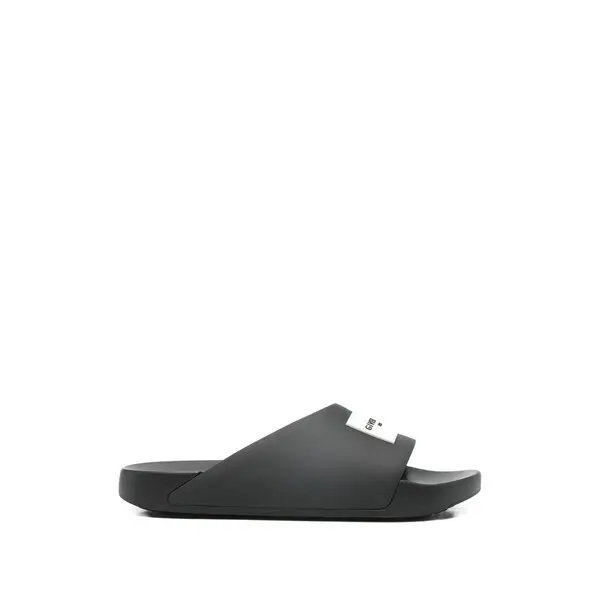 Givenchy Logo Detail Open Toe Flat Sole Slides - Black