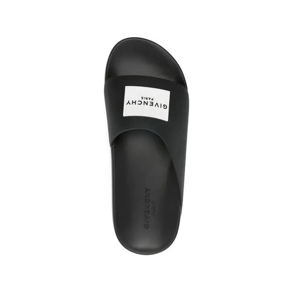 Givenchy Logo Detail Open Toe Flat Sole Slides - Black