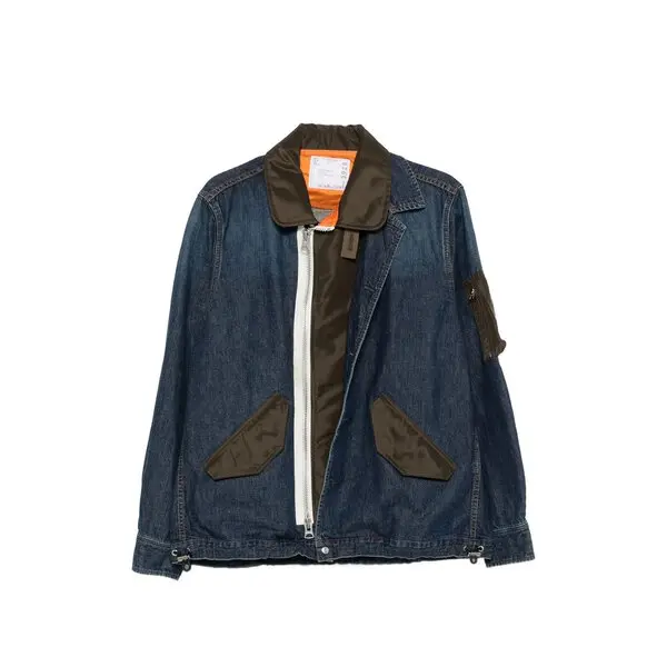 Sacai Denim Jacket With Zip Fastening - Blue