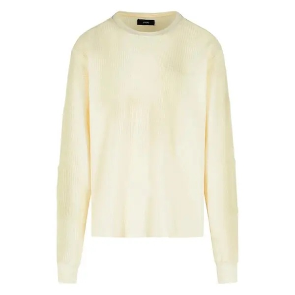 Amiri Long Sleeve Waffle Knit Crewneck With Embroidered Bone Motifs