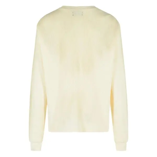 Amiri Long Sleeve Waffle Knit Crewneck With Embroidered Bone Motifs - Cream