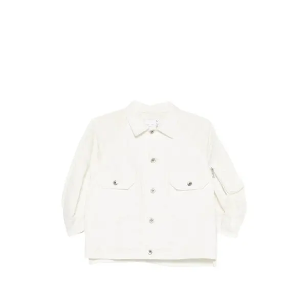 Sacai Off- Cotton & Nylon Denim Jacket With Arm Zip Detail - White