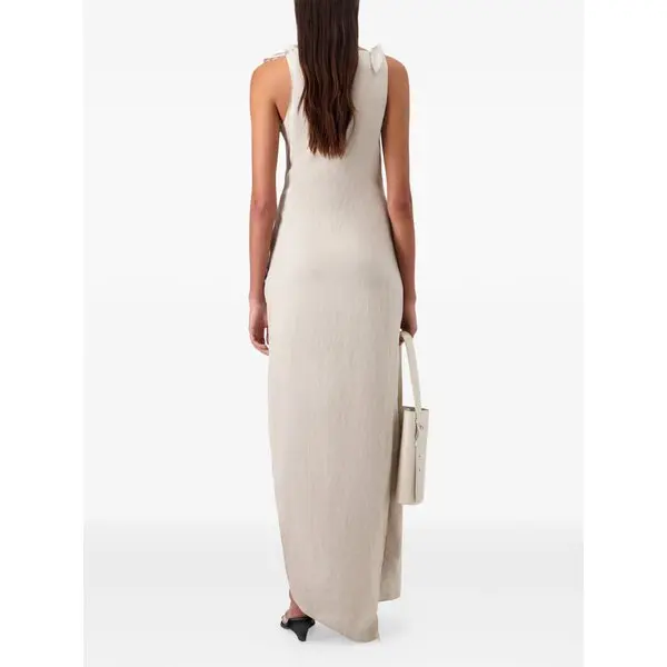 Coperni Beige Linen Rosette Detail Asymmetric Maxi Dress - Cream