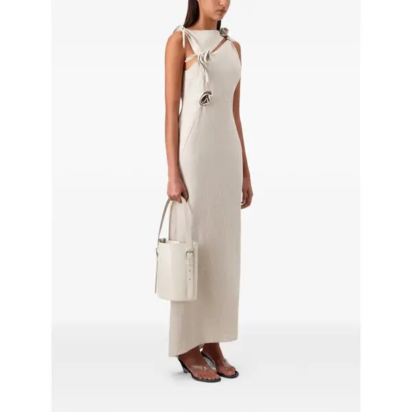 Coperni Beige Linen Rosette Detail Asymmetric Maxi Dress - Cream