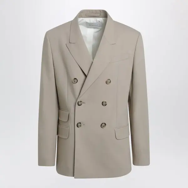 AMI Paris Beige Double-breasted Virgin Wool Gabardine Jacket