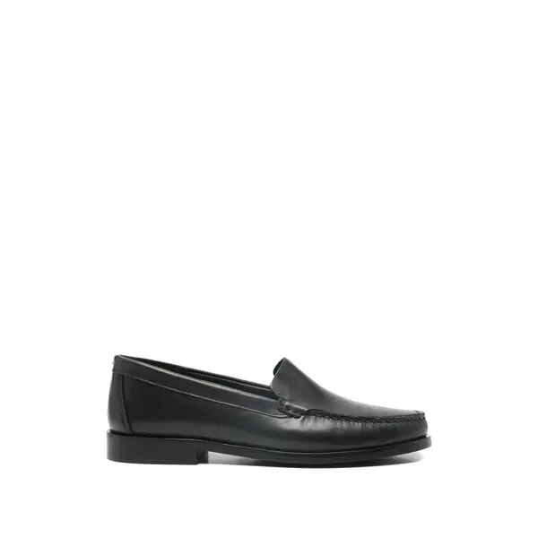 AeydĒ Leather Slip-on Loafers With Almond Toe And Stacked Heel - Black