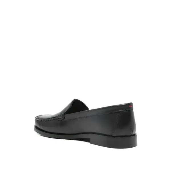 AeydĒ Leather Slip-on Loafers With Almond Toe And Stacked Heel - Black