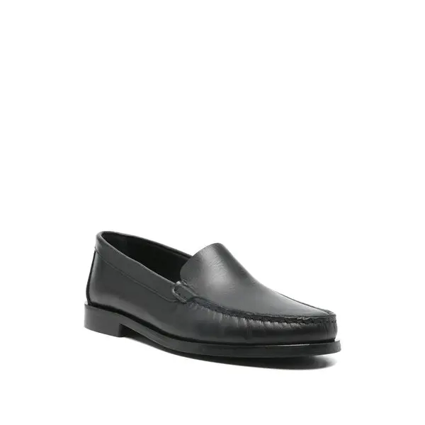 AeydĒ Leather Slip-on Loafers With Almond Toe And Stacked Heel - Black
