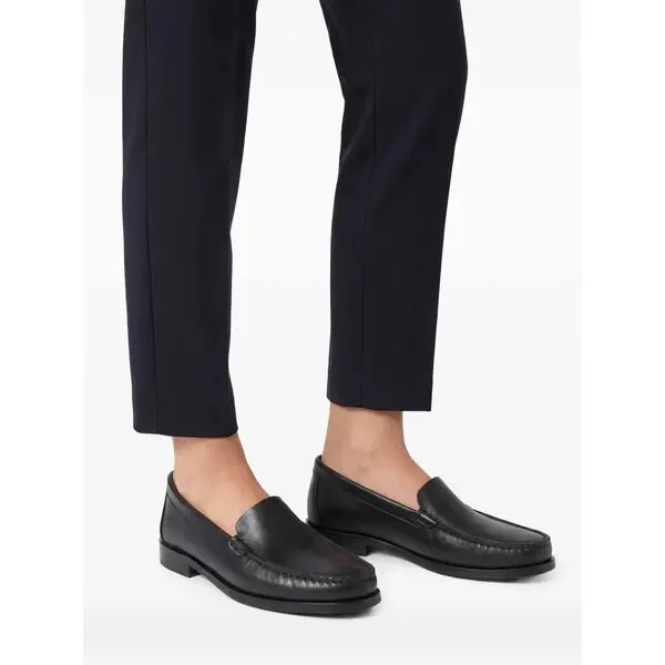 AeydĒ Leather Slip-on Loafers With Almond Toe And Stacked Heel - Black
