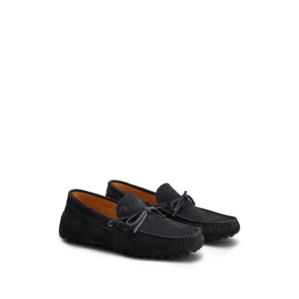 TOD'S Suede Boat Shoes With Tie Detail - Gray