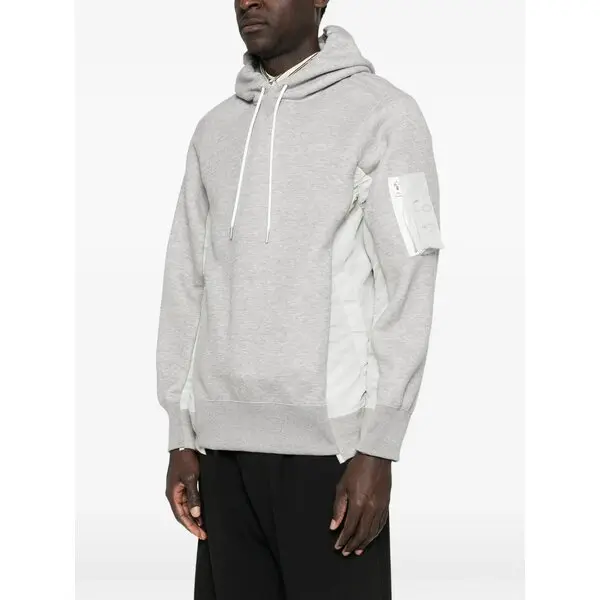 Sacai Light Grey Cotton Blend Drawstring Hoodie - Gray
