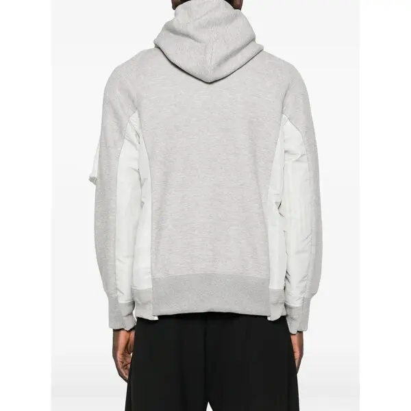 Sacai Light Grey Cotton Blend Drawstring Hoodie - Gray