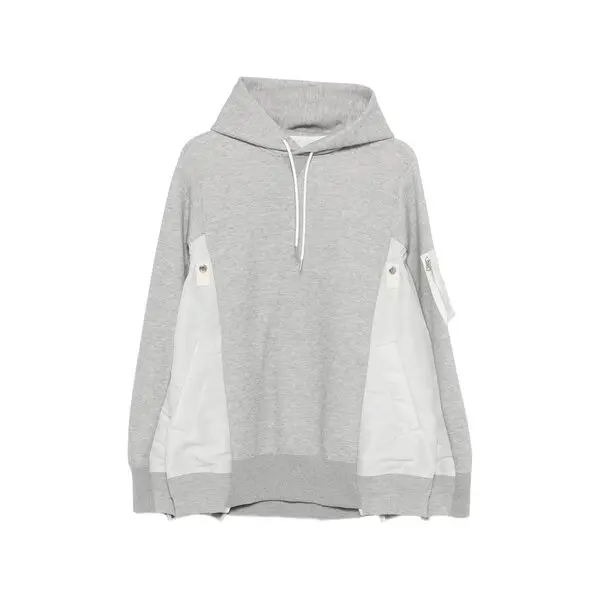 Sacai Light Grey Cotton Blend Drawstring Hoodie - Gray
