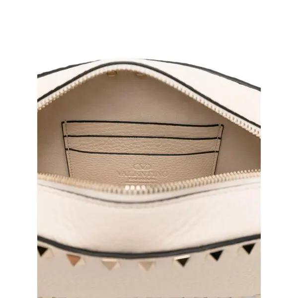 Valentino Garavani Calf Leather Studded Cross Body Bag - Cream