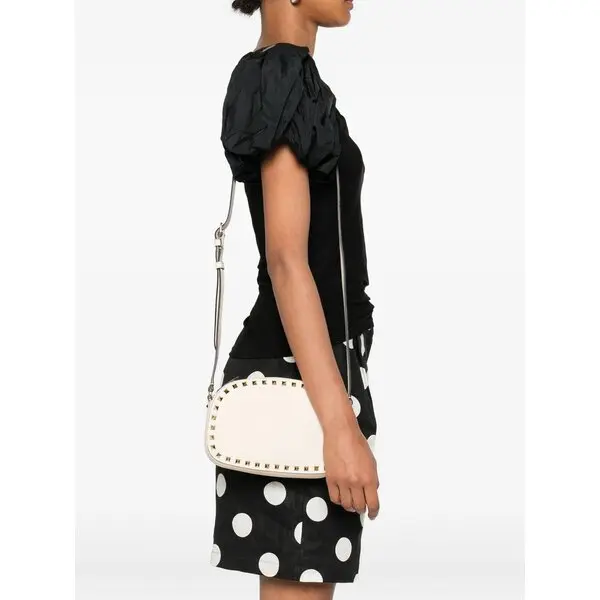 Valentino Garavani Calf Leather Studded Cross Body Bag - Cream