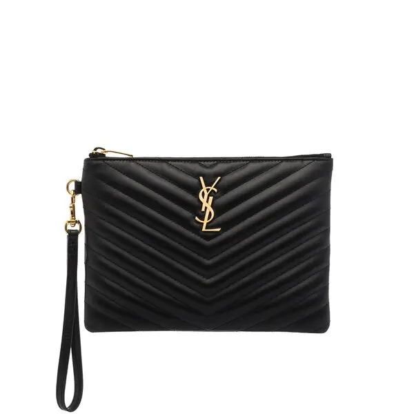 Saint Laurent Quilted Leather Clutch With Wrist Strap