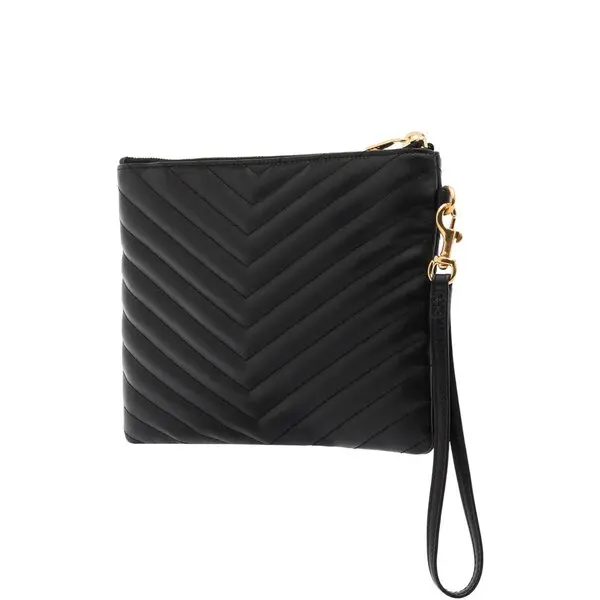 Saint Laurent Quilted Leather Clutch With Wrist Strap