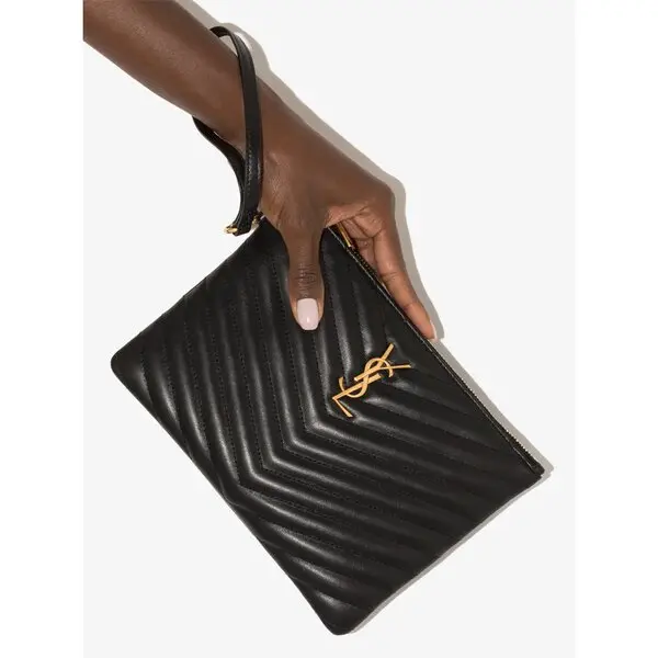 Saint Laurent Quilted Leather Clutch With Wrist Strap