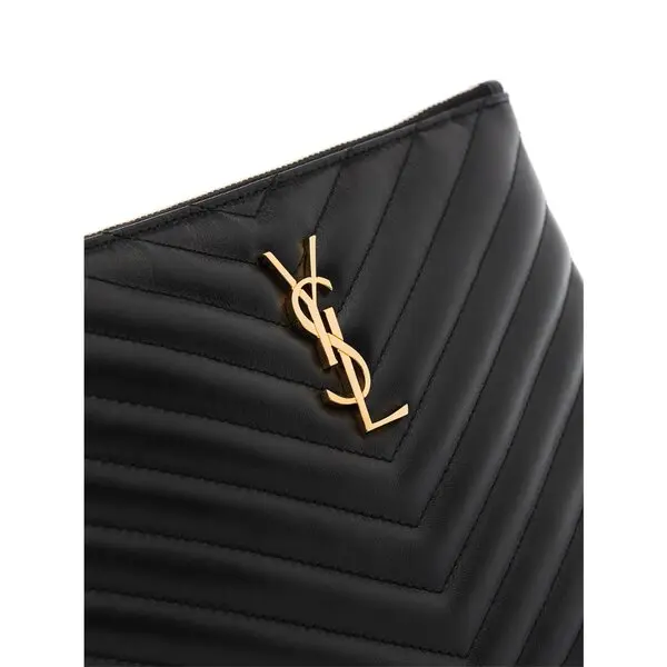 Saint Laurent Quilted Leather Clutch With Wrist Strap