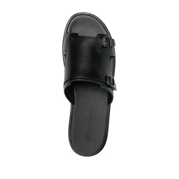 Santoni Calf Leather Double Buckle Sandals