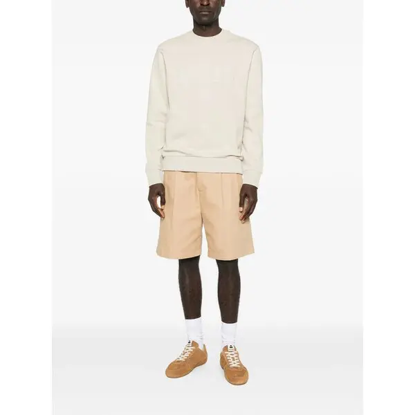BOSS Crew Neck Long Sleeve Sweatshirt With Embossed Logo - Cream