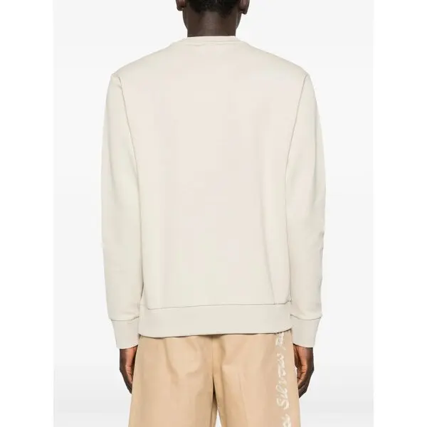 BOSS Crew Neck Long Sleeve Sweatshirt With Embossed Logo - Cream