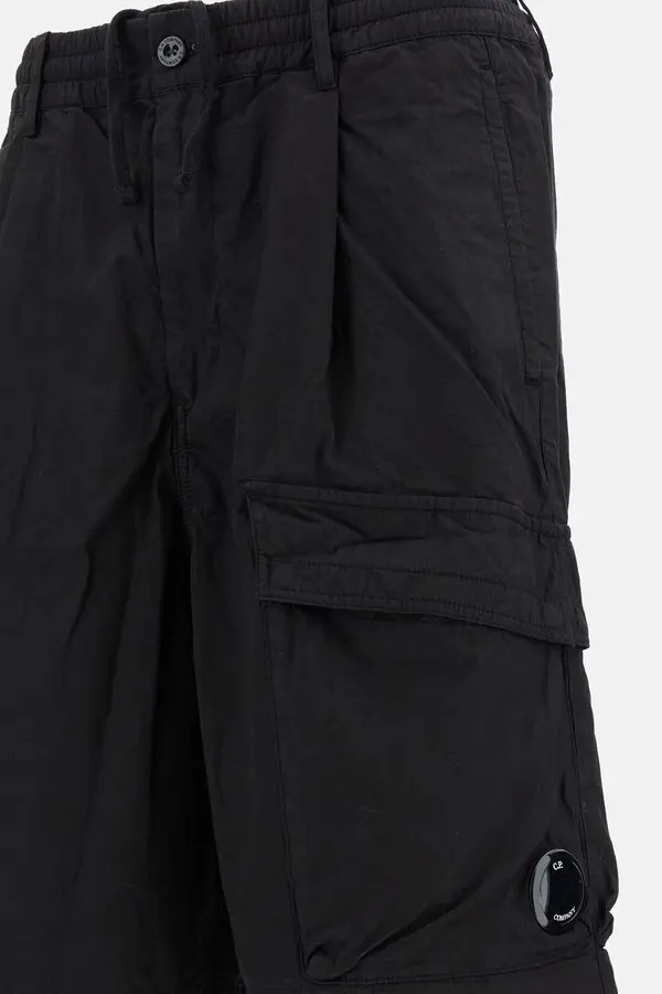 C.P. COMPANY Black Cargo Shorts With Lens Detail - Multicolor