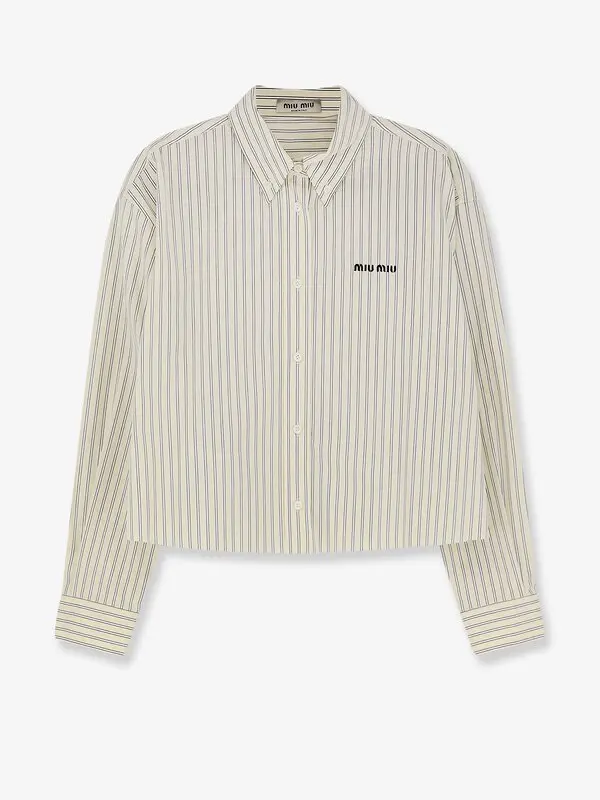Miu Miu Striped Cotton Cropped Shirt - Multicolor
