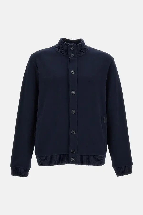 FAY Double Piqué Sweater Jacket With Stand Collar And Button Fastening