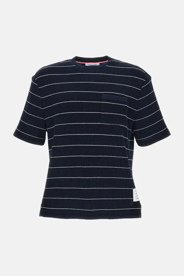 Thom Browne Short Sleeve Tee In Textured Stripe Waffle - Multicolor