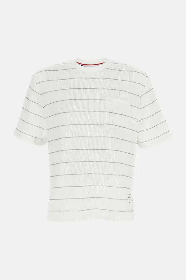 Thom Browne Short Sleeve Tee In Textured Stripe Waffle - Multicolor