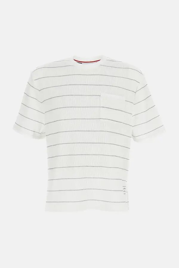 Thom Browne Short Sleeve Tee In Textured Stripe Waffle - Multicolor