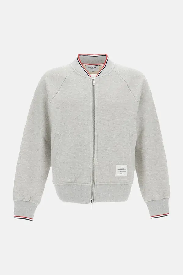 Thom Browne Cotton Loopback Bomber Jacket With Striped Detail - Multicolor
