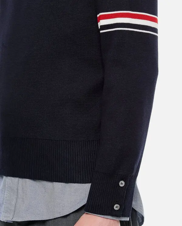 Thom Browne Milano Stitch Crewneck Pullover With Side Stripes