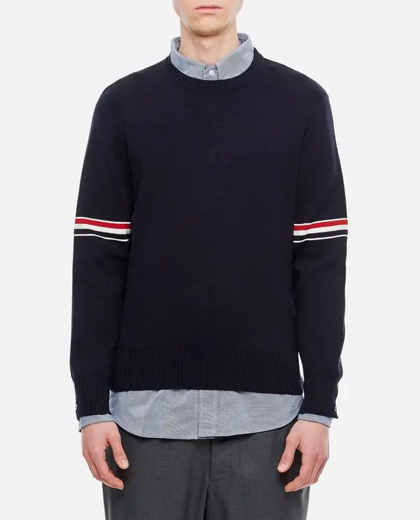 Thom Browne Milano Stitch Crewneck Pullover With Side Stripes - Multicolor