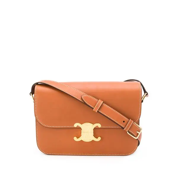 Celine Leather Shoulder Bag With Clasp - Brown