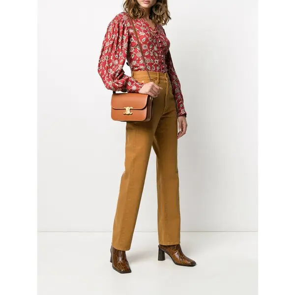 Celine Leather Shoulder Bag With Clasp - Brown