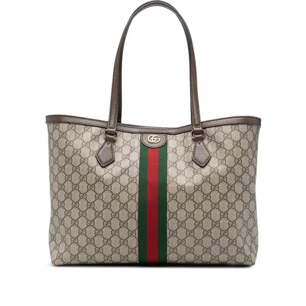 Gucci Monogrammed Tote Bag With Stripe Detail - Cream