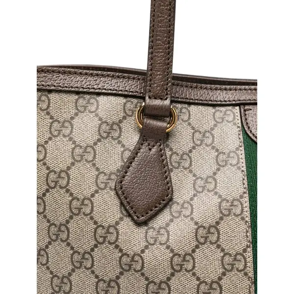 Gucci Monogrammed Tote Bag With Stripe Detail - Cream