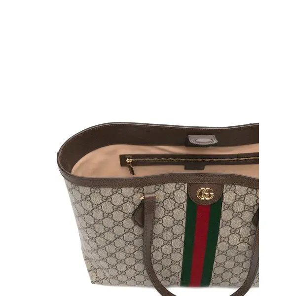 Gucci Monogrammed Tote Bag With Stripe Detail - Cream