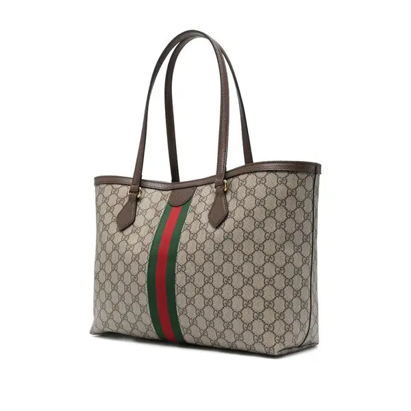 Gucci Monogrammed Tote Bag With Stripe Detail - Cream