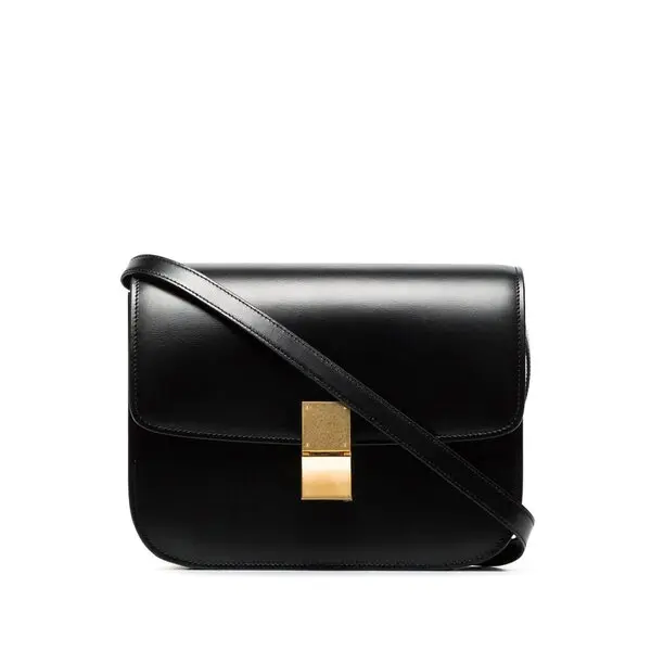 Celine Leather Box Shoulder Bag - Black