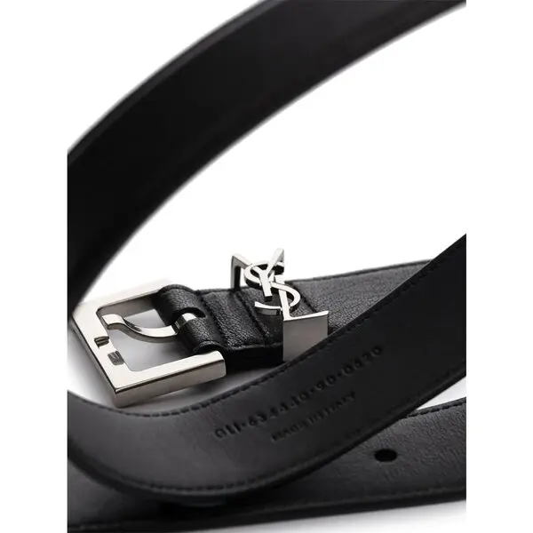 Saint Laurent Cassandre Logo Plaque Buckle Belt - Black