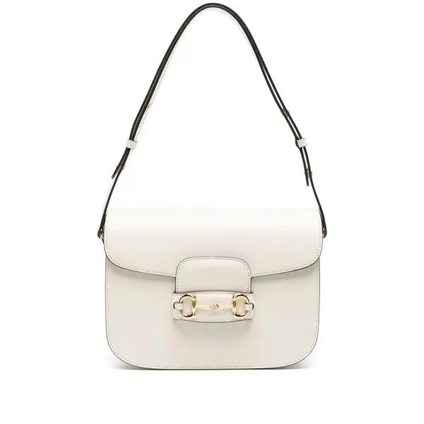 Gucci Calf Leather Horsebit Shoulder Bag - White