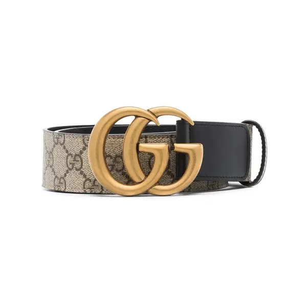 Gucci Gg Supreme Canvas Belt With Double G Buckle - Cream